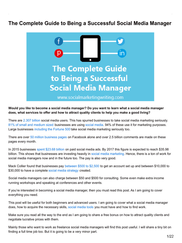 The Complete Guide To Being A Successful Social Media Manager | PDF | Social Media | Popular ...