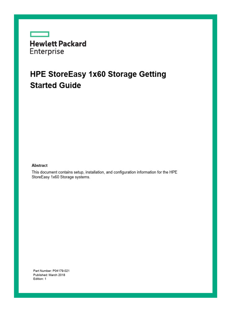 HPE StoreEasy 1x60 Storage Setup Guide | PDF | Power Supply | Booting