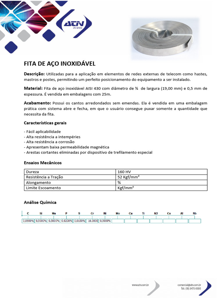 Ficha Técnica Fita Inox ATN | PDF