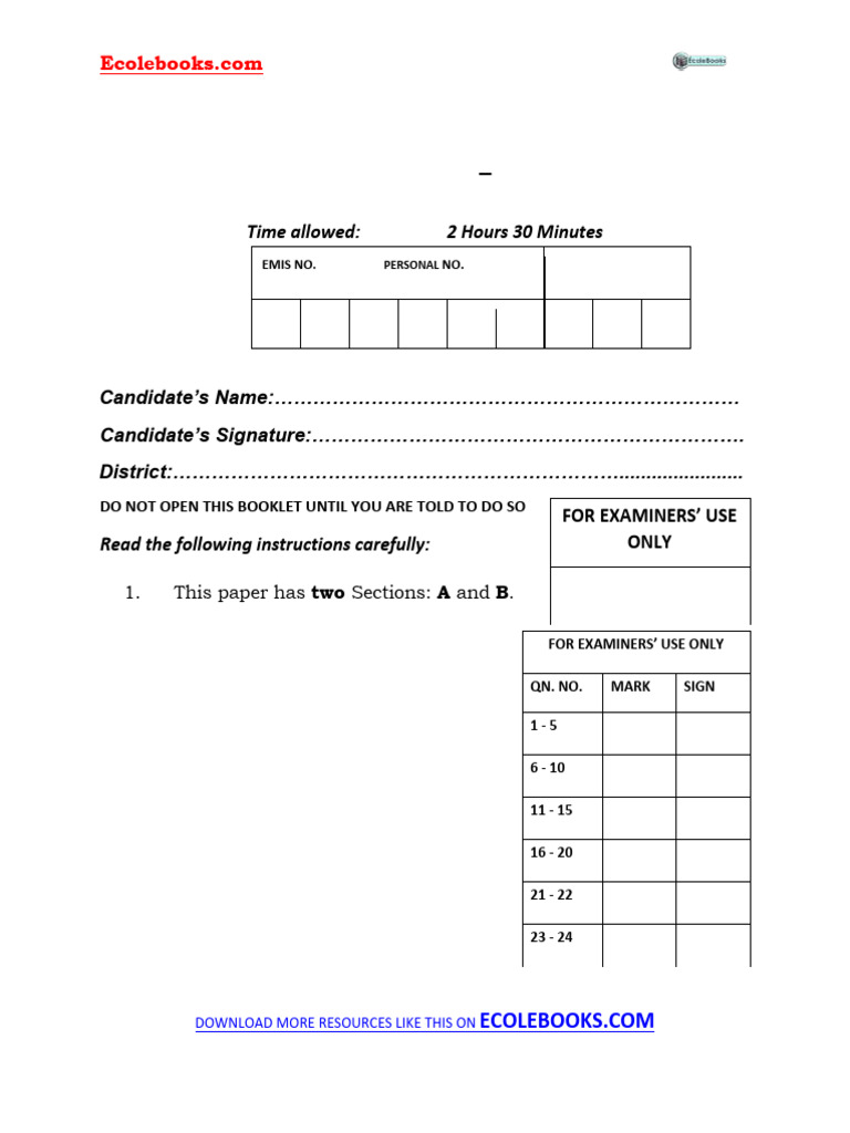 p7 Mathematics Set 2 Revision Exam Namagunga Primary Boarding School ...