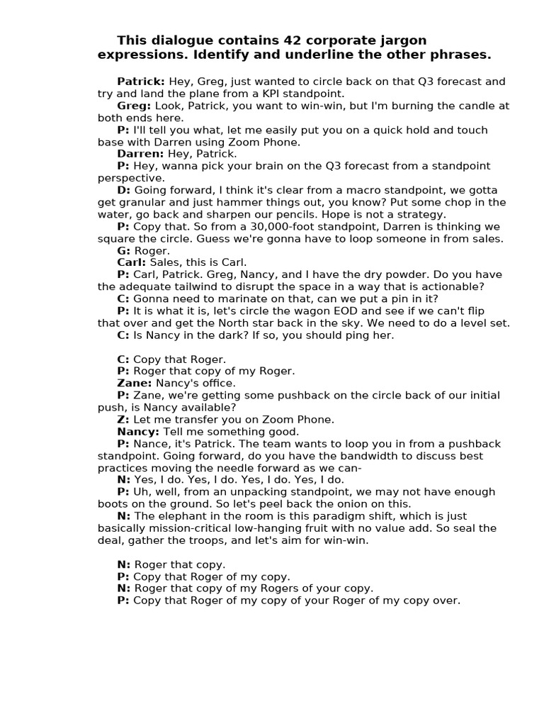 A Guide To Office Speak Jargon | PDF