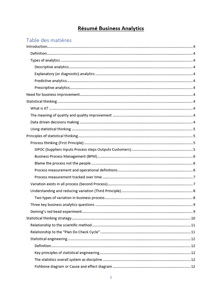 Résumé Business Analytics | PDF | Hypothesis | Methodology