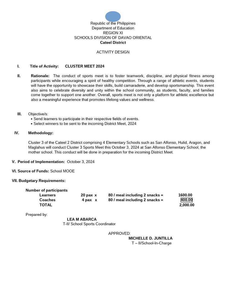Cluster Meet 2024 Activity Design | PDF