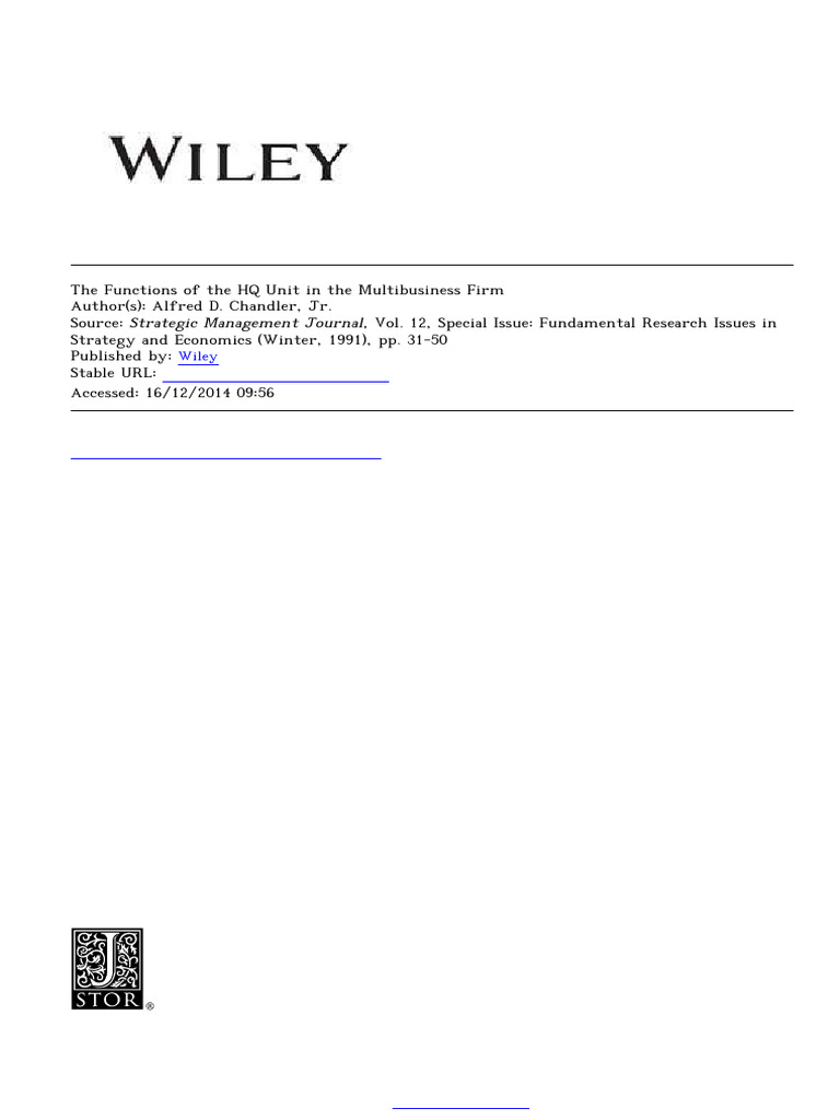 The Functions of The HQ Unit in The Mult | PDF | Conglomerate (Company ...