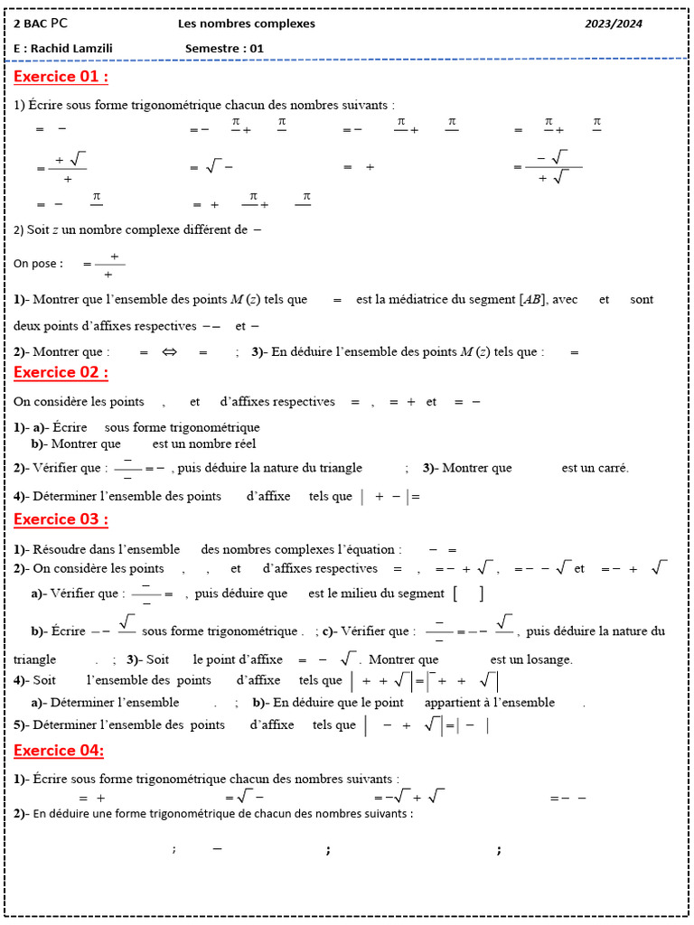 Nombres complexes 2 Bac PC 2023/2024 | PDF | Nombre complexe ...