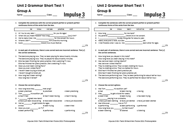 Unit 2 Grammar Short Test 1 A+B | PDF | Language Mechanics | Linguistics