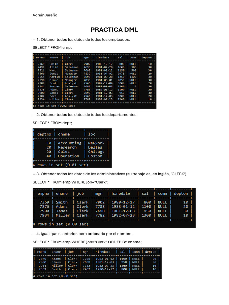 Practica DML | PDF | SQL