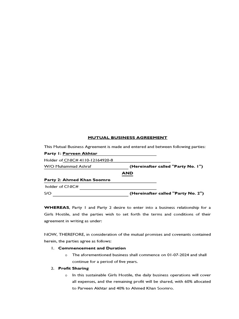 Mutual Business Agreement | PDF | Business | Law