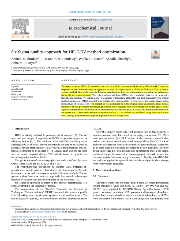 HPLC-UV Method Optimization via Six Sigma | PDF | High Performance ...