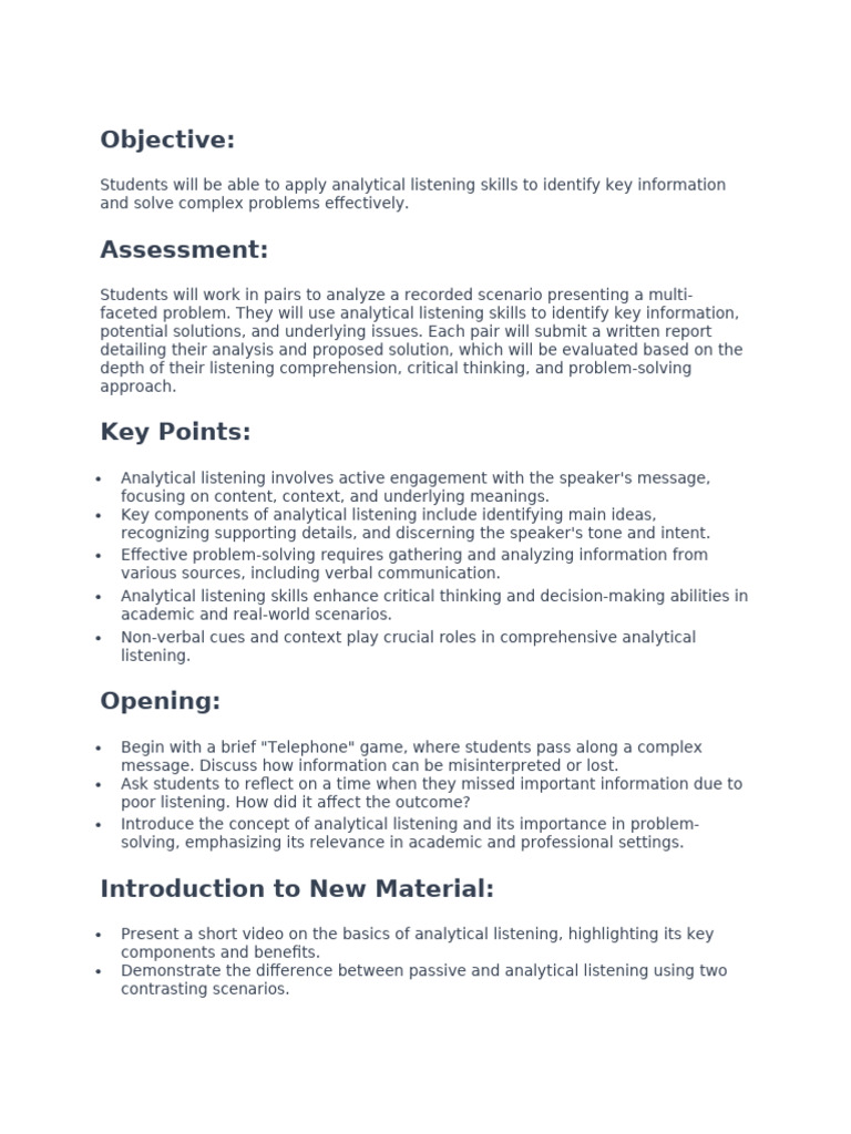 Analytical Listening in Problem Solving | PDF | Critical Thinking ...