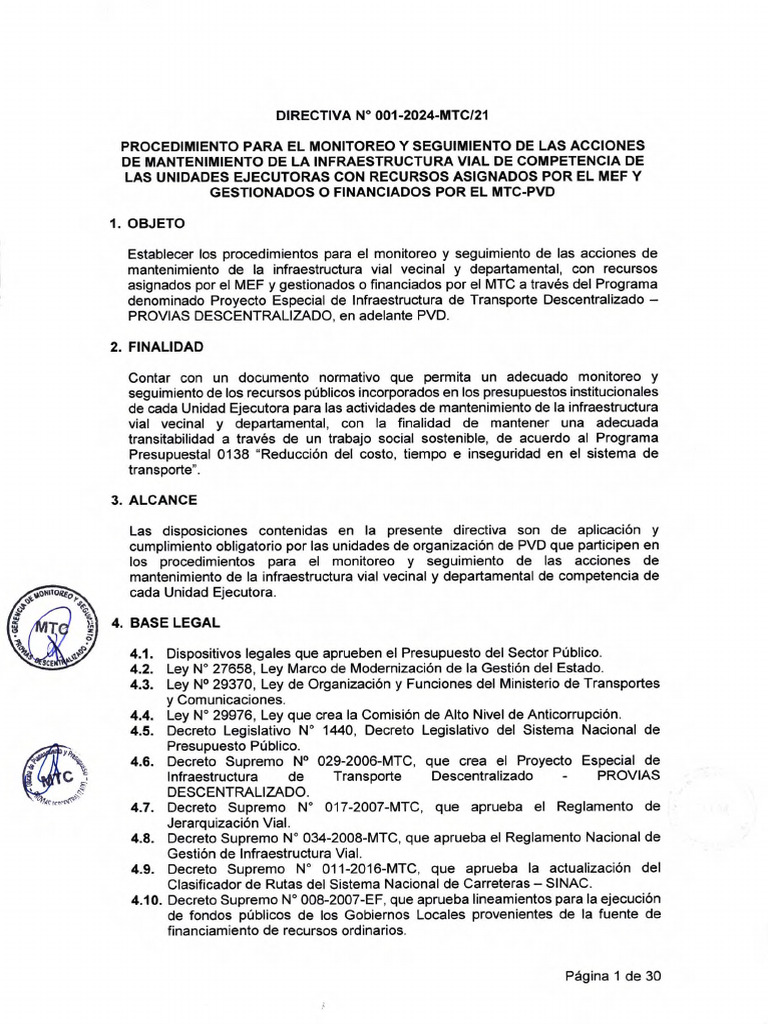 Directiva N 001 2024 MTC 21 | PDF