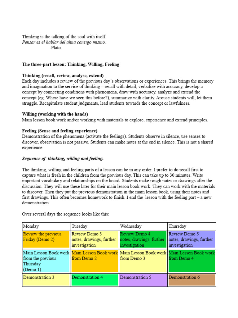 The Three-Part Lessonthinking, Willing, Feeling | PDF