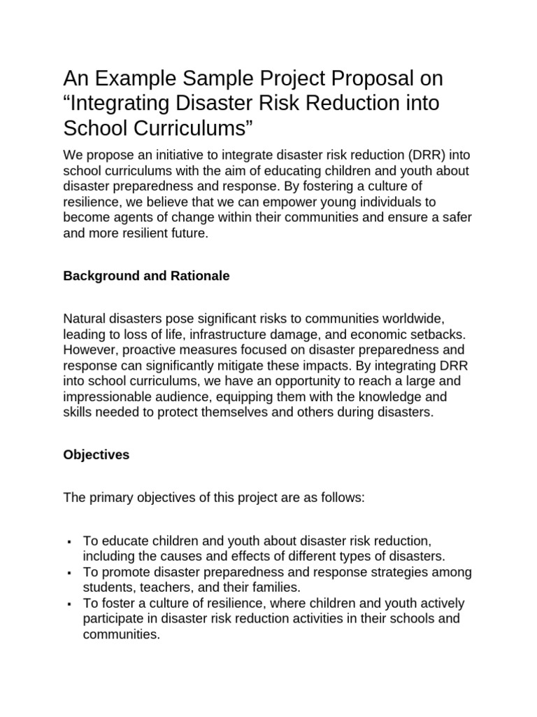 An Example Sample Project Proposal On | PDF | Disaster Risk Reduction ...
