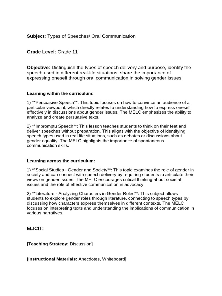 Lesson Plan | PDF | Public Speaking | Learning