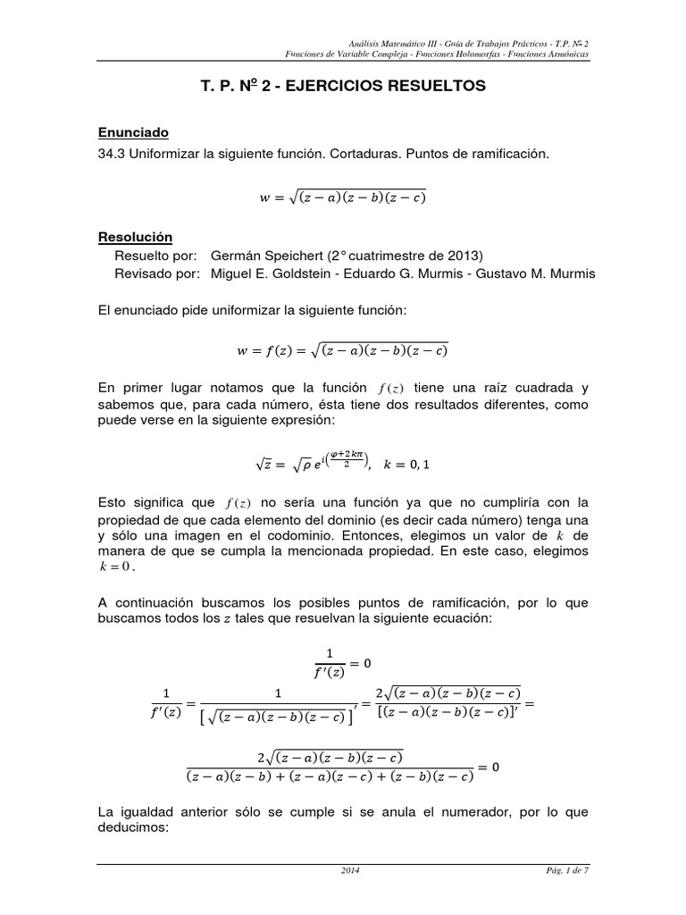 AM3 Murmis TP2 - Ej. 34.3 | PDF | Función (Matemáticas) | Análisis complejo