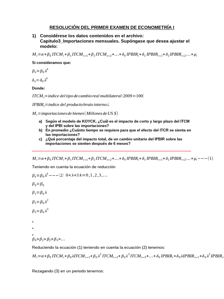 Resolución Del Primer Examen de Econometría I | PDF | Matemáticas Aplicadas