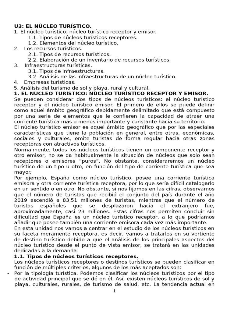U3 El Nucleo Turístico | PDF | Turismo | Infraestructura
