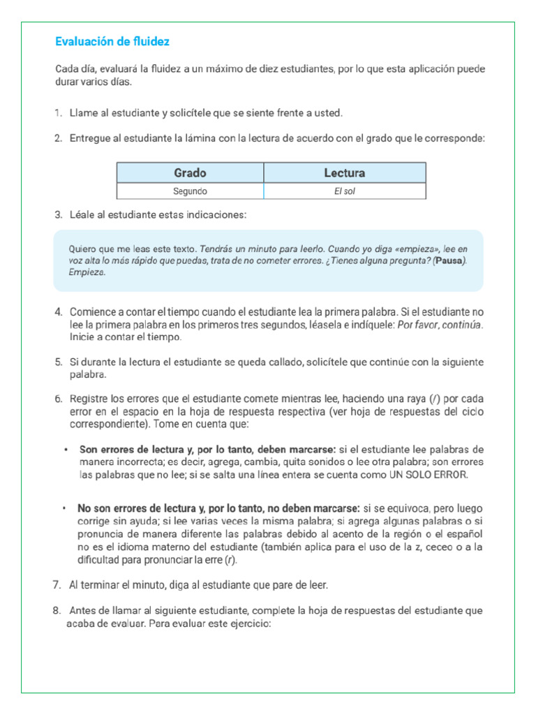 Evaluación de Fluidez 2do. Primaria | PDF