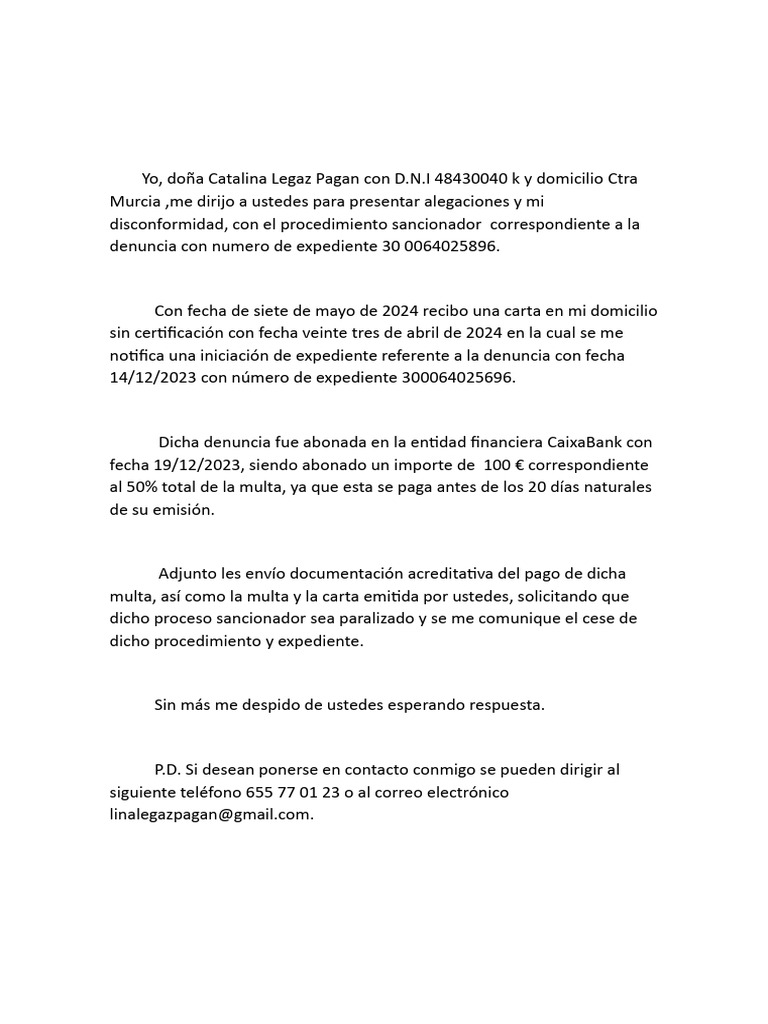 Alegaciones a multa DGT 300064025696 | PDF