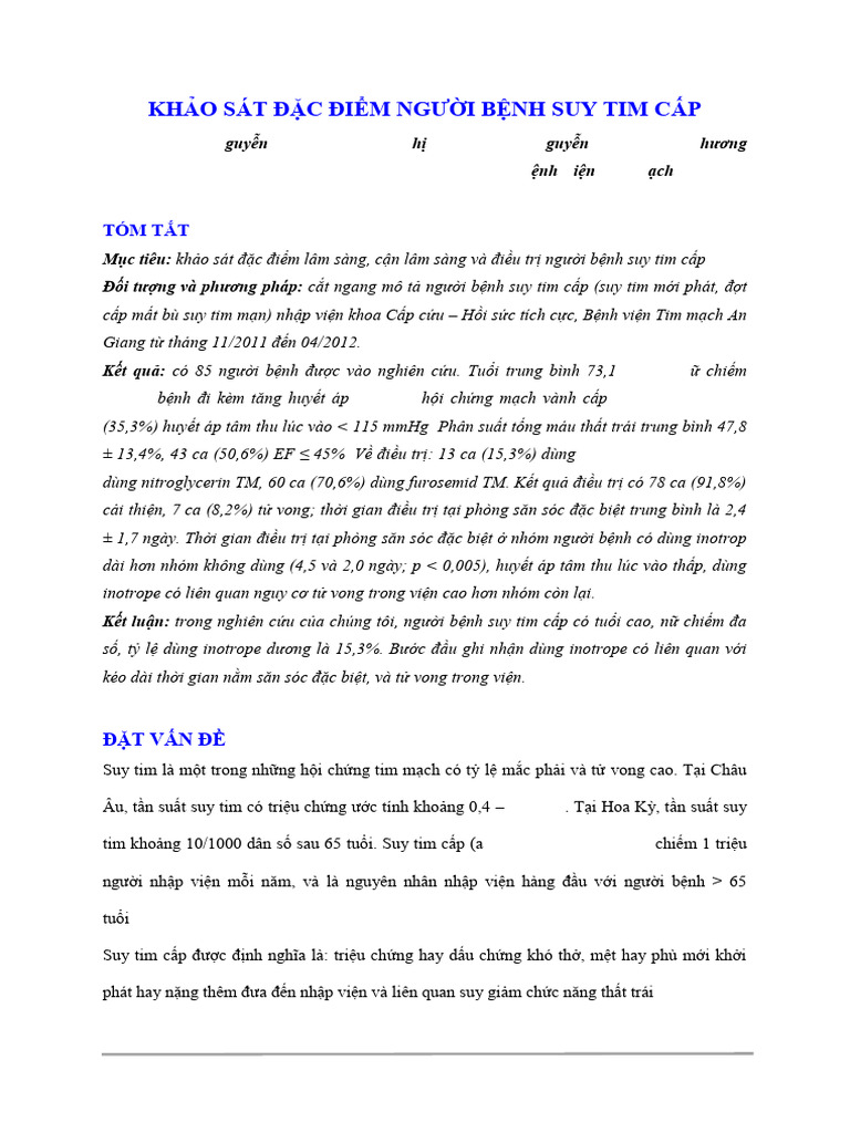 k2 - Attachments - KHAO SAT DAC DIEM NGUOI BENH SUY TIM CAP | PDF
