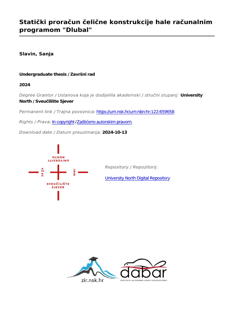 Staticki Proracun Celicne Konstrukcije Hale Slavin | PDF