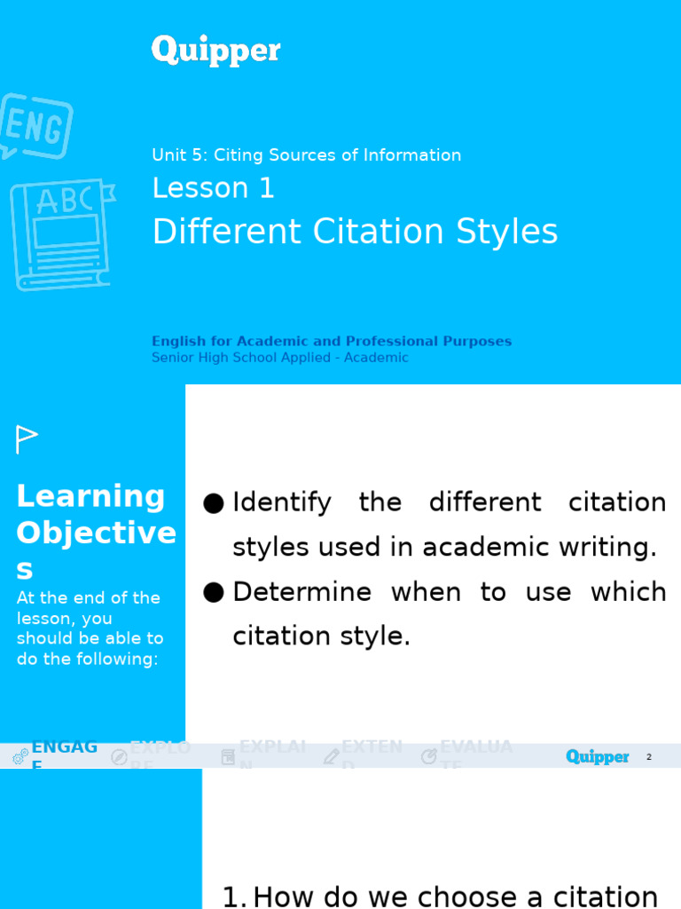 EAPP12 U5 L1 Different Citation Styles | PDF | Citation | Apa Style