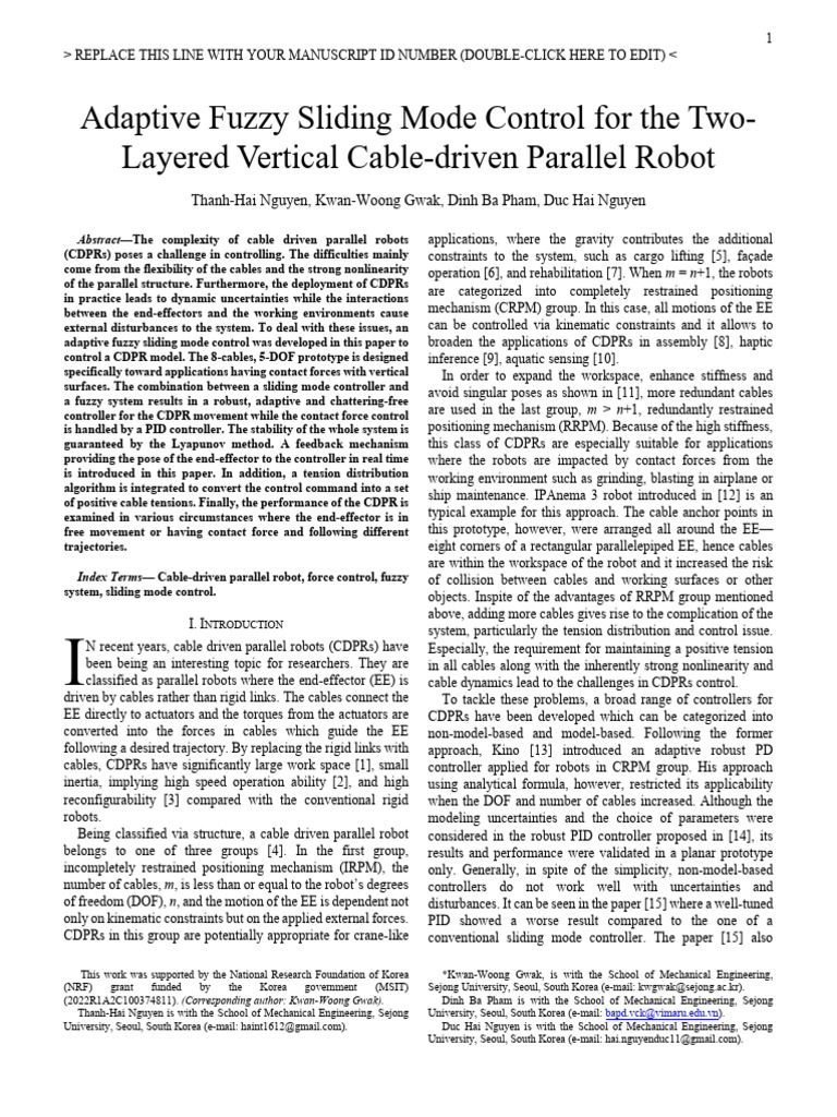 Adaptive Fuzzy Sliding Mode Control For The Two-Layered Vertical Cable ... Adaptive Fuzzy Sliding Mode Control For The Two-Layered Vertical Cable ...