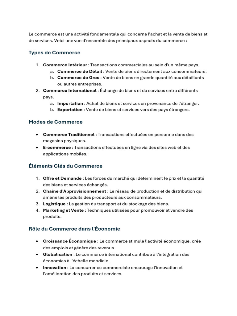 Aperçu du Commerce et de ses Types | PDF | Commerce | Sodles