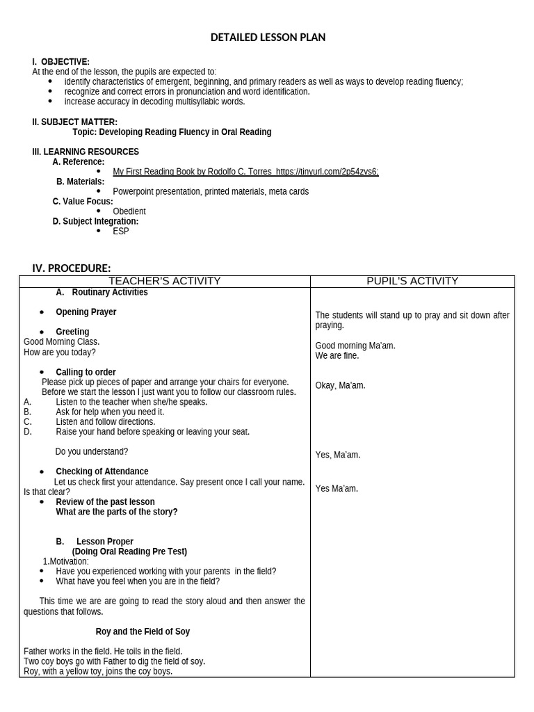 Developing Reading Fluency Lesson Plan | PDF | Reading Comprehension ...