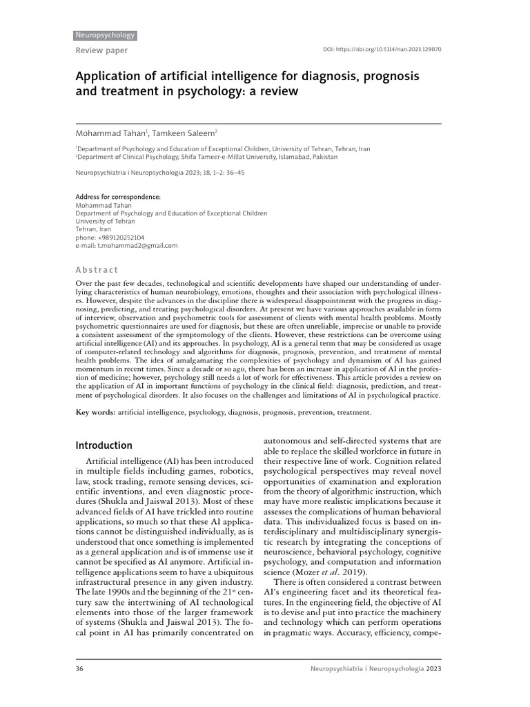 Application of Artificial Intelligence For Diagnosis, Prognosis | PDF ...