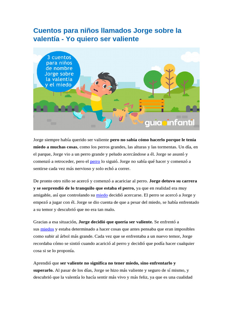 Cuentos de valentía para niños Jorge | PDF | Valor | Continuar