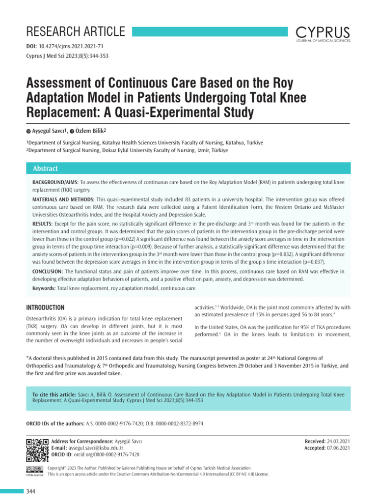 Assessment of Continuous Care Based On The Roy Adaptation Model in ...