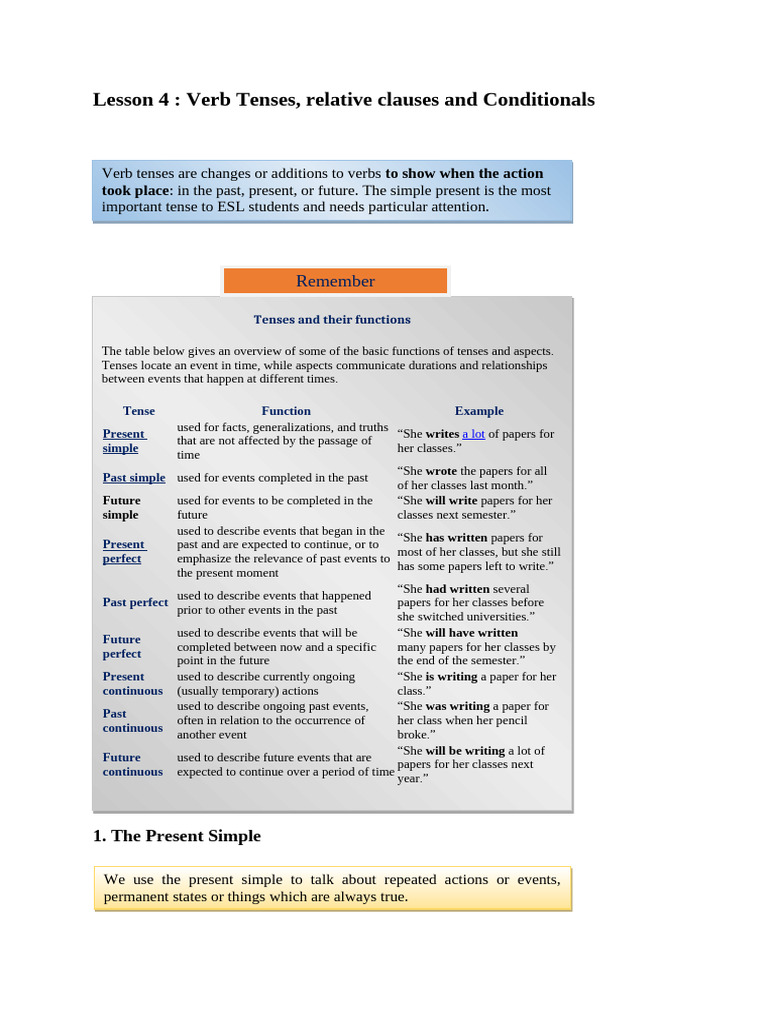 Understanding Verb Tenses and Clauses | PDF | Grammatical Tense | Sentence (Linguistics)