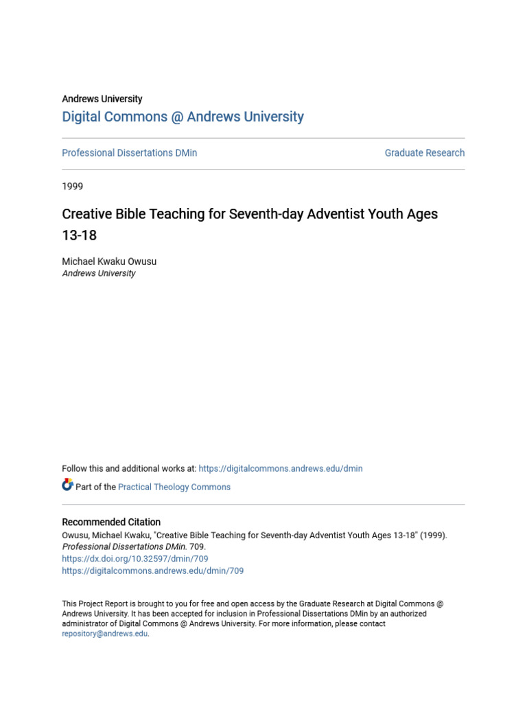 Creative Bible Teaching For Seventh-Day Adventist Youth Ages 13-1 | PDF ...