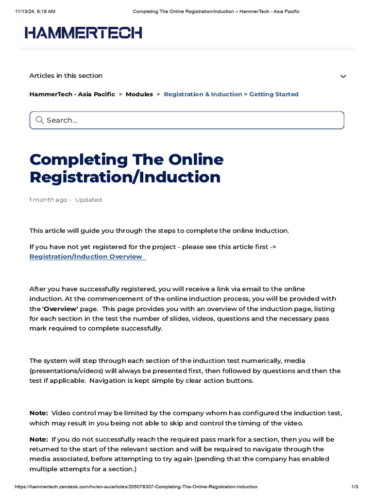 Completing The Online Registration - Induction - HammerTech - Asia Pacific | PDF | Computing ...