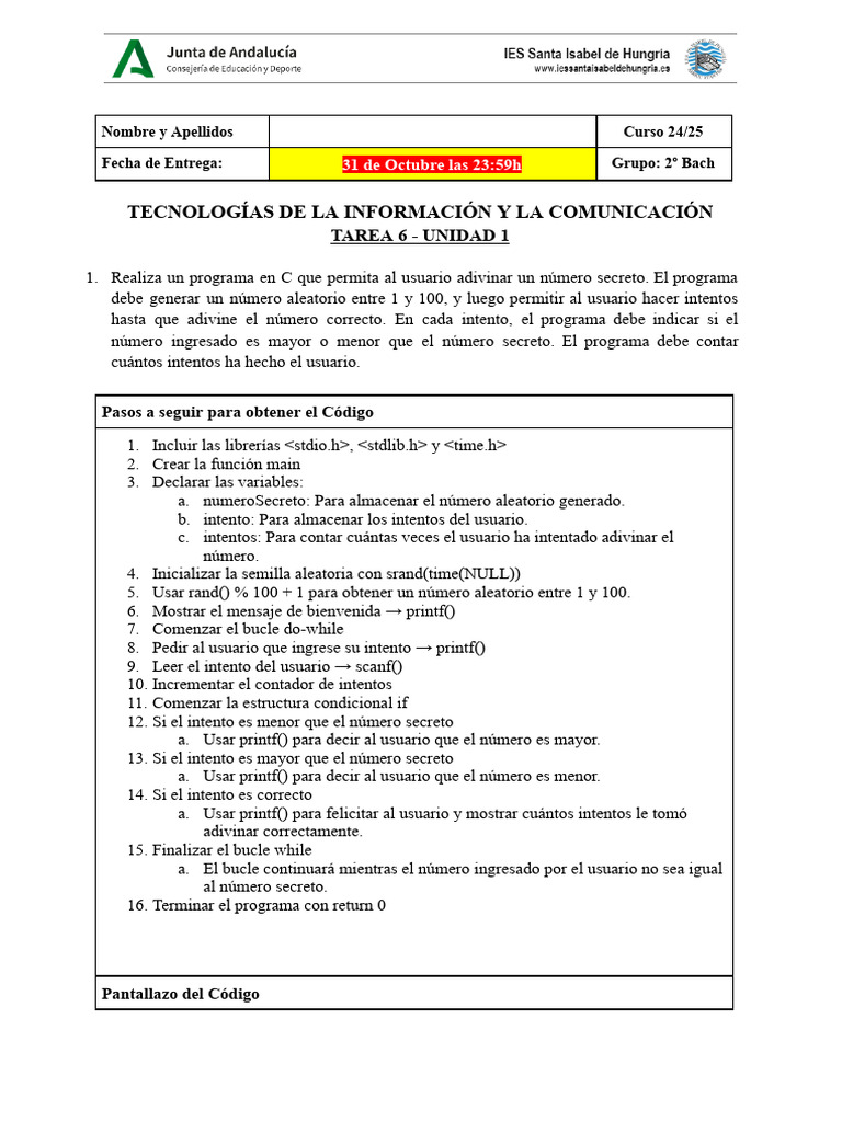 TAREA para Practicar. TIC 2°BACH | PDF | Flujo de control | Ingeniería de software