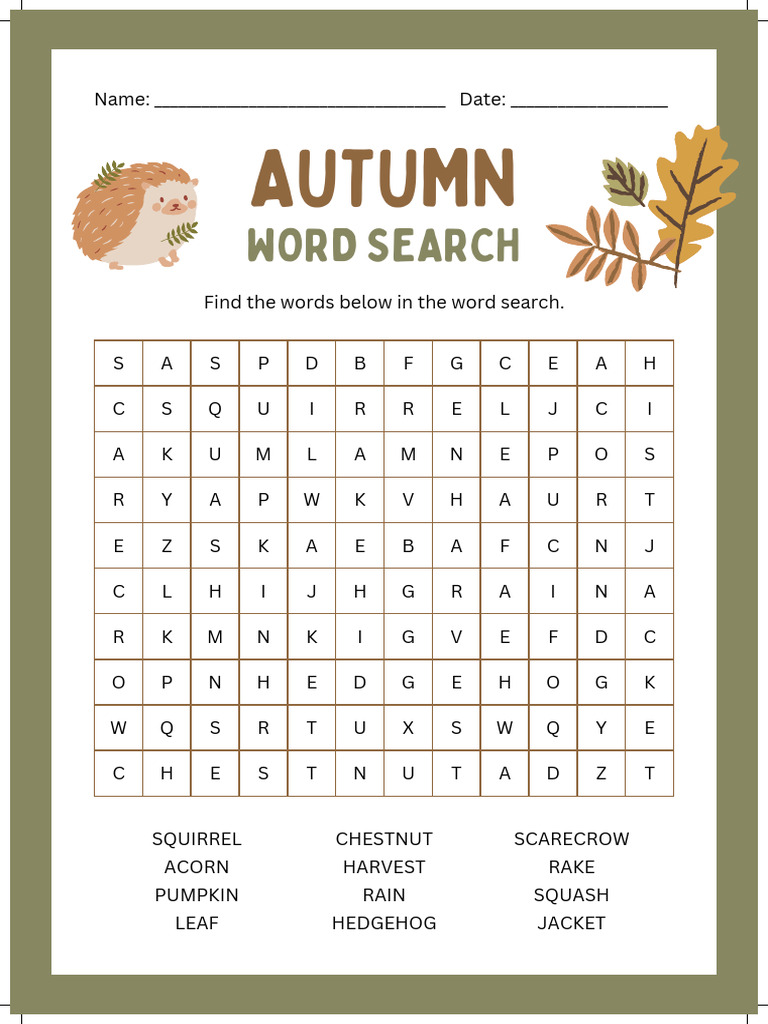 Autumn Word Search Puzzle | PDF