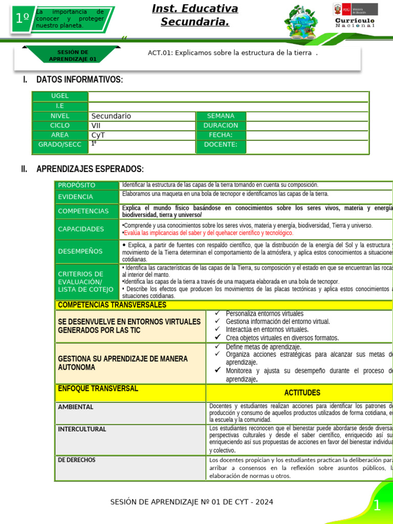 A-1º Ses-Act 1 Cyt Und 6 | PDF | Placas tectónicas | Tierra