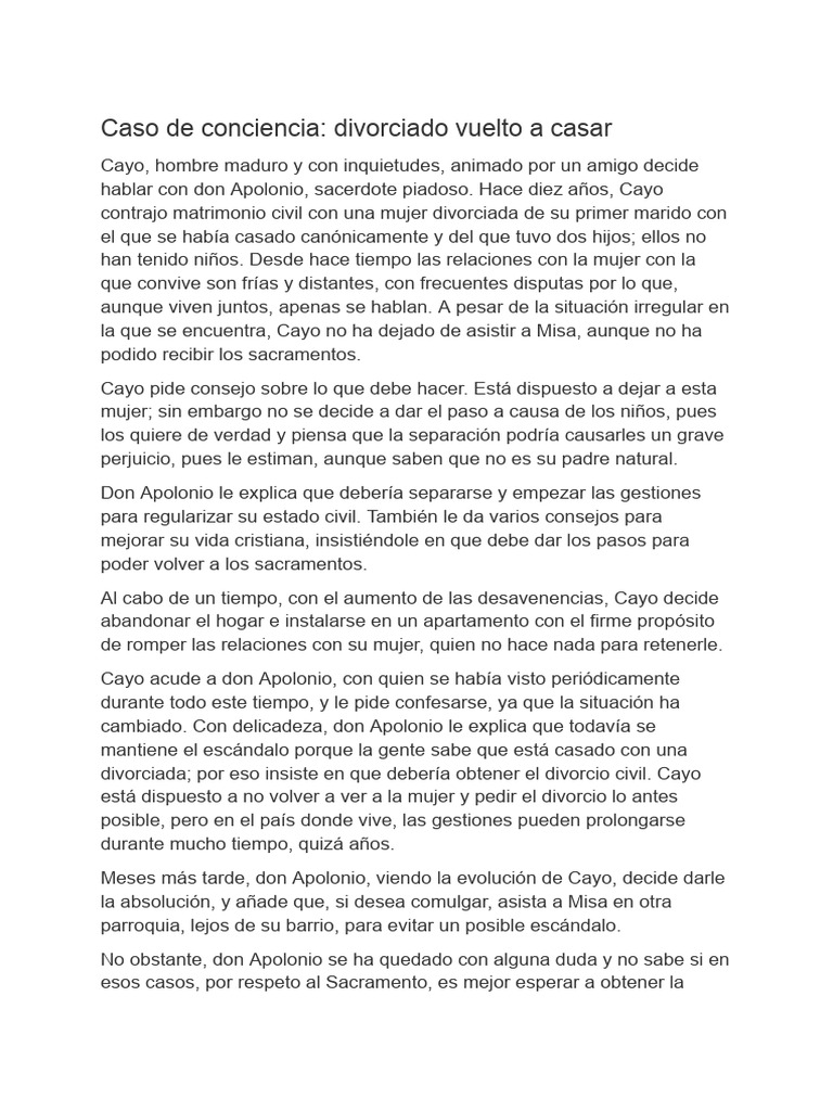 Caso de Conciencia: Divorciado Vuelto A Casar | PDF | Divorcio ...