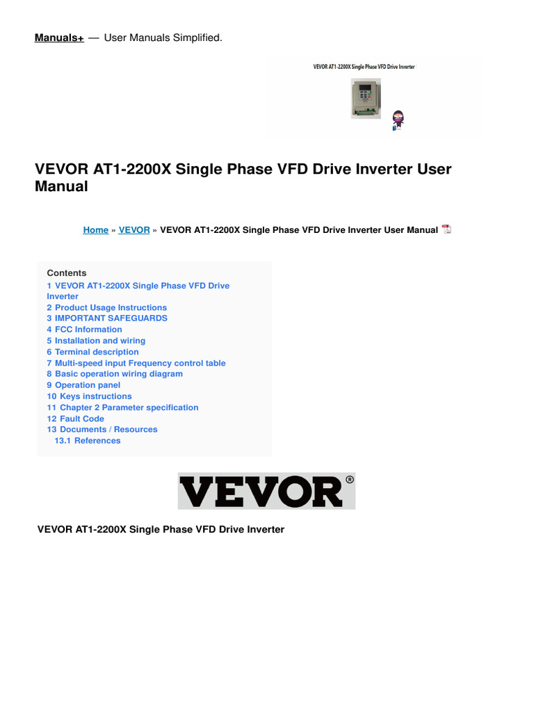 At1 2200x Single Phase VFD Drive Inverter Manual | PDF | Power Inverter | Parameter (Computer ...