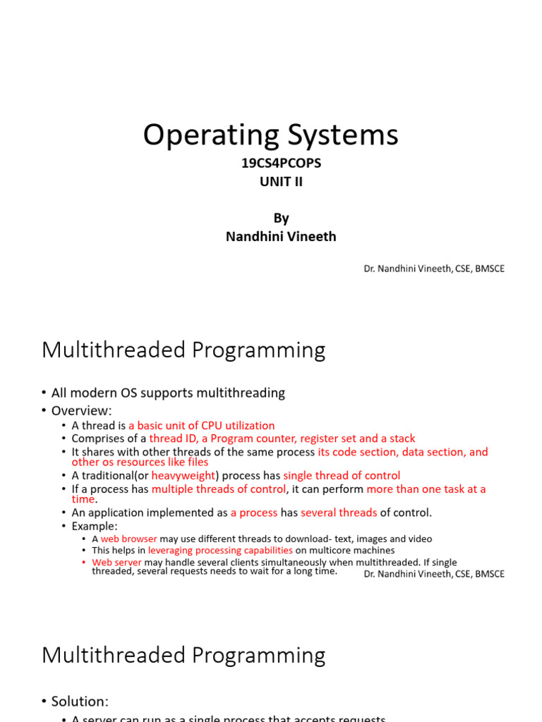 NV Operating Systems UNIT II | PDF | Thread (Computing) | Multi Core Processor