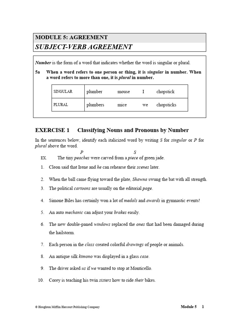 Subject Verb Agreement | PDF | Grammatical Gender | Grammatical Number