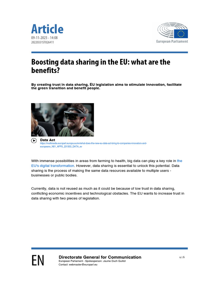 Boosting Data Sharing in The EU - What Are The Benefits | PDF ...