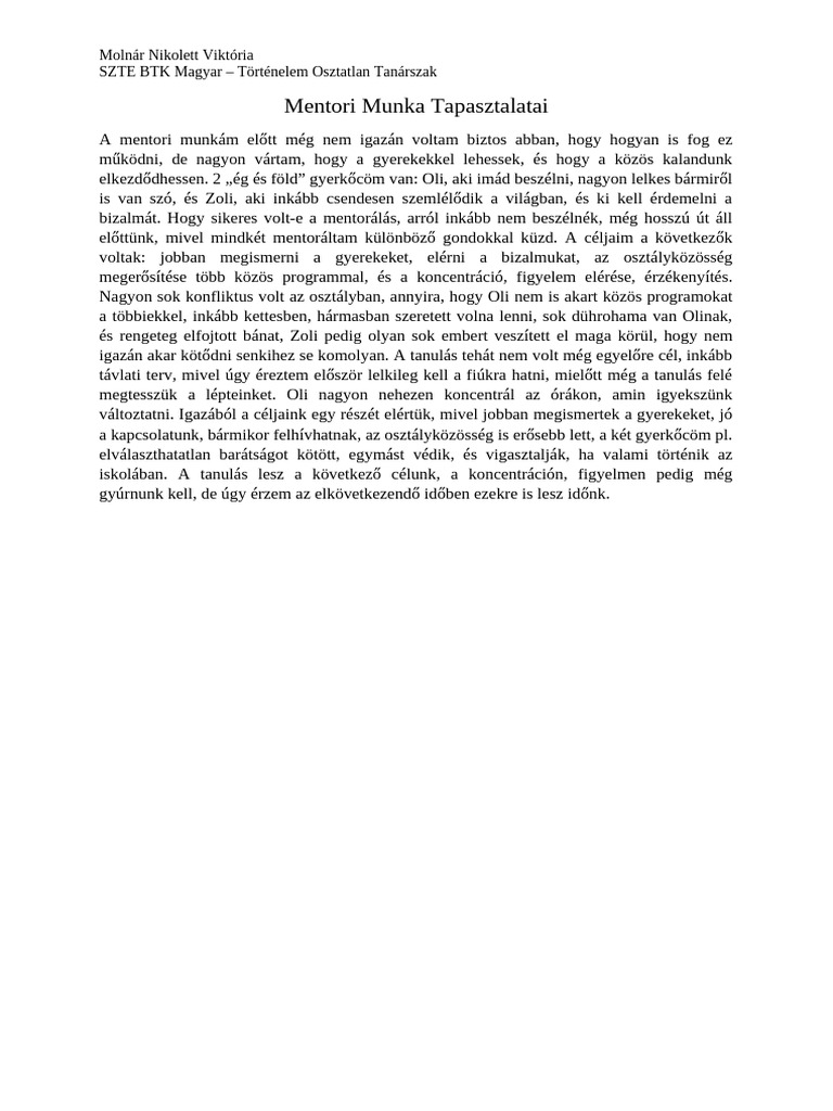 Mentori Munka Tapasztalatai (MNV) | PDF