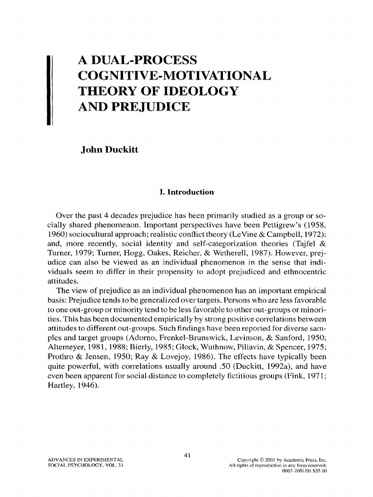 A Dual-Process Model Cognitive-Motivational Theory of Prejudice and ...