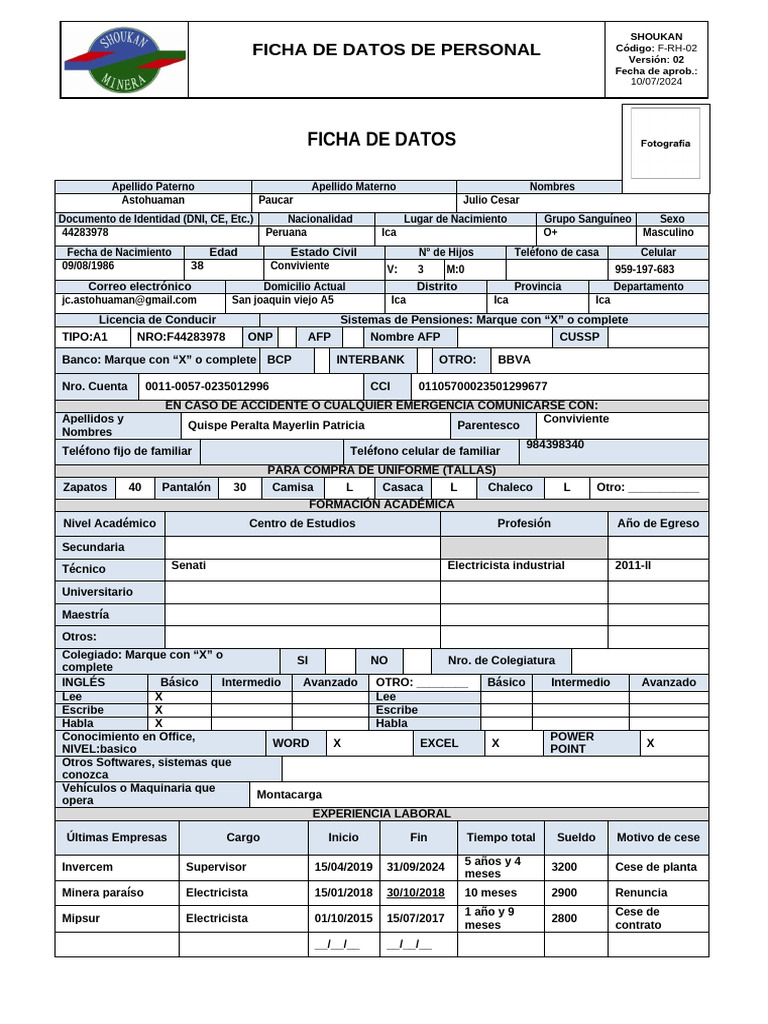 Nueva Ficha de Datos de Persona | PDF