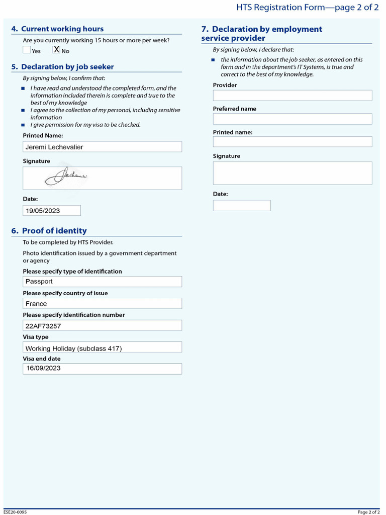 Harvest Trail Services-Registration Form Completed Page 2 | PDF