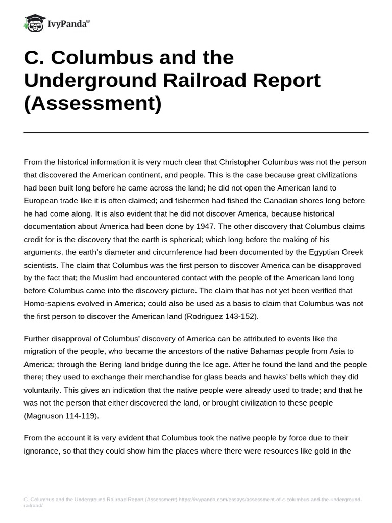 Assessment of C Columbus and The Underground Railroad | PDF ...