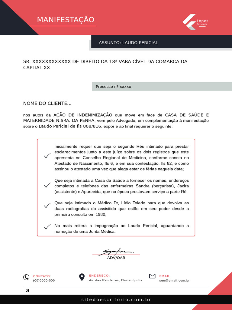 Manifestação (Laudo) - Box Visual Law 360 | PDF