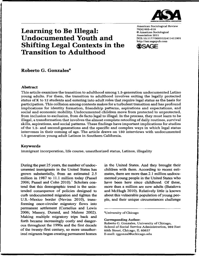 Gonzalez Learning To Be Illegal Undocumented Youth and Shifting Legal ...